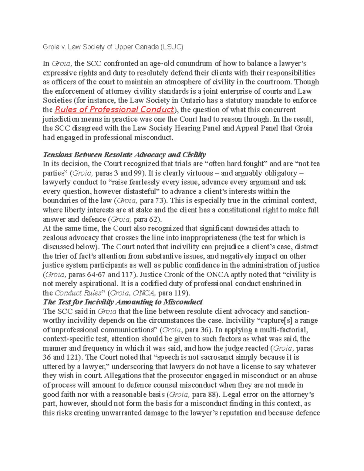 Groia v LSUC - NCA - Groia v. Law Society of Upper Canada (LSUC) In ...