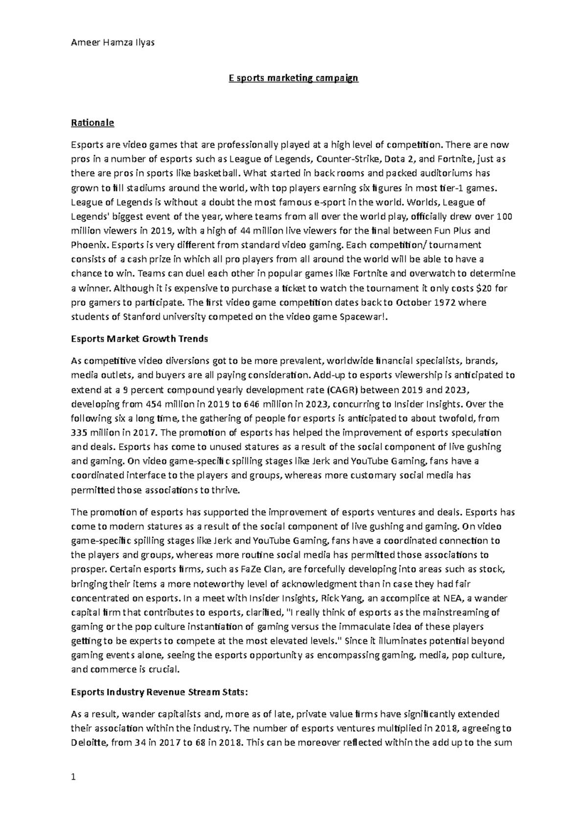 E sports marketing campaign full - E sports marketing campaign ...