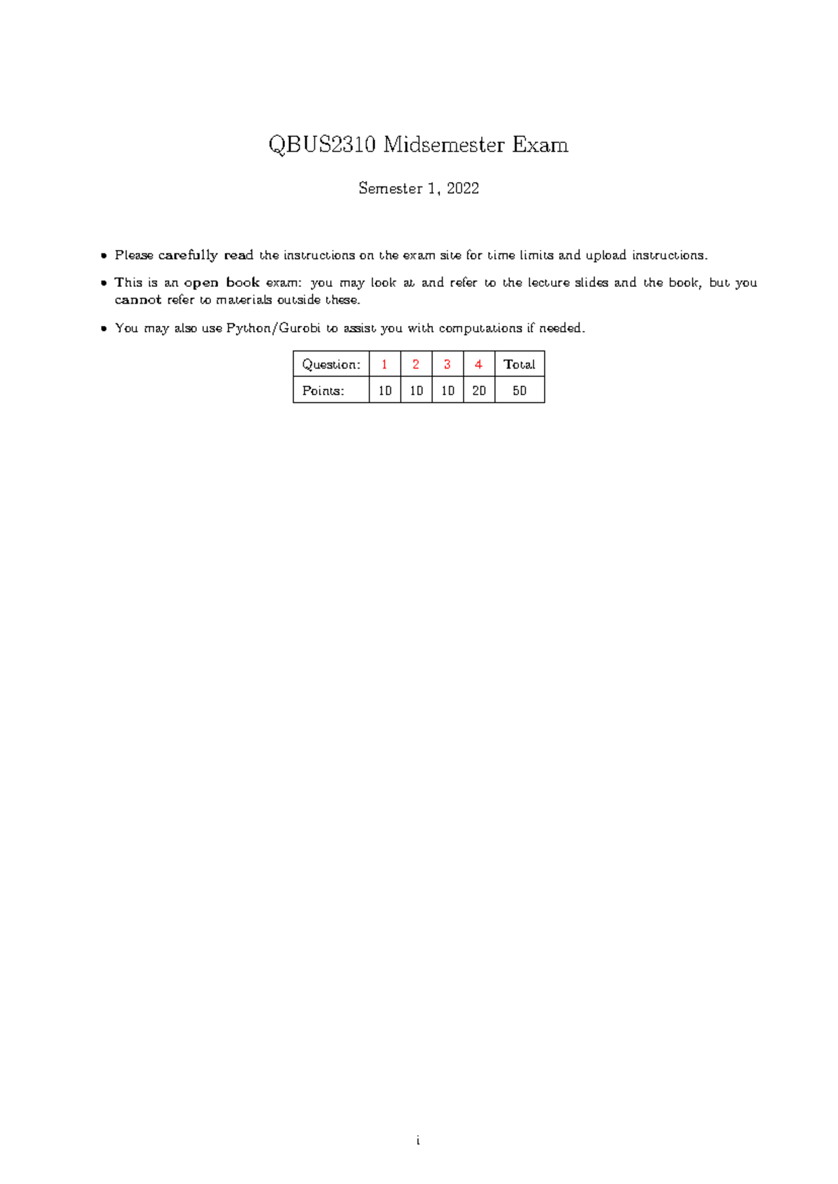 QBUS2310-2022S1-Midsem - QBUS2310 - QBUS2310 Midsemester Exam Semester ...