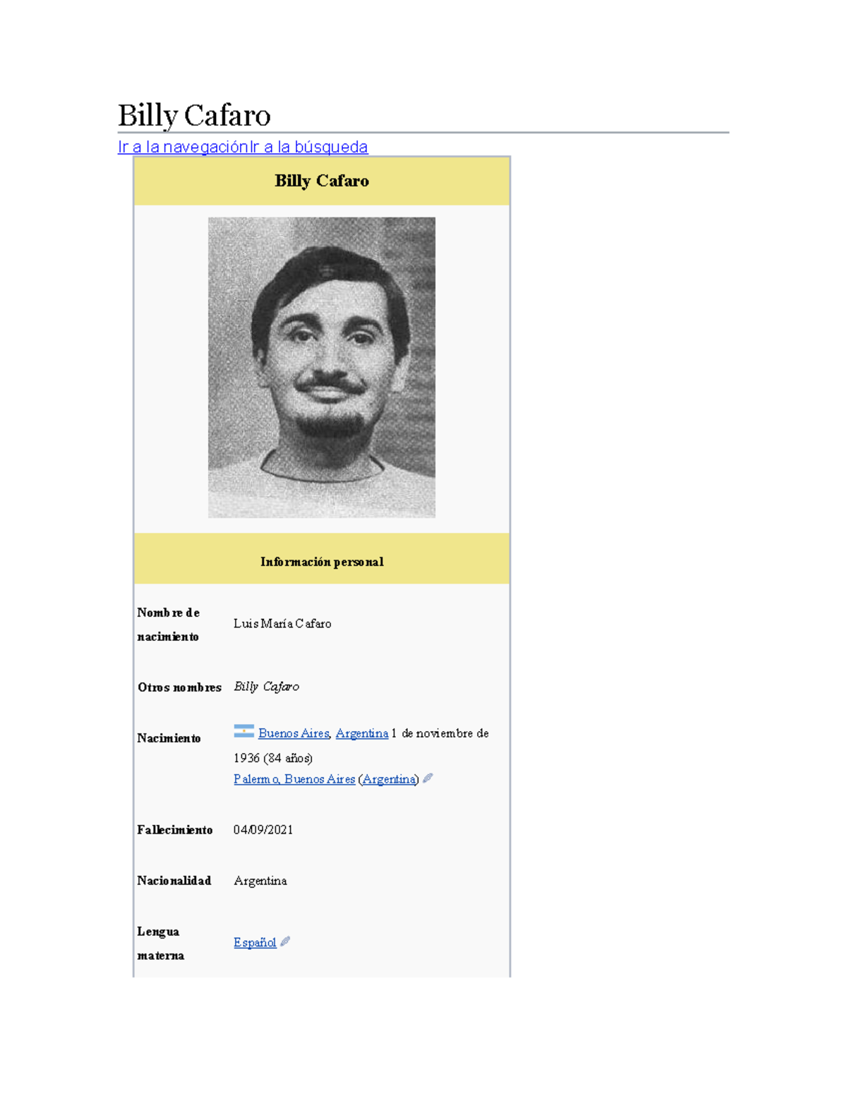 Billy Cafaro - Se trata de uno de los primeros cantantes de rock en ...