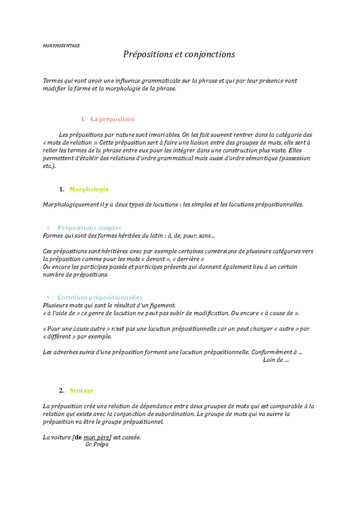Prépositions et conjontions - MORPHOSYNTAXE Prépositions et ...