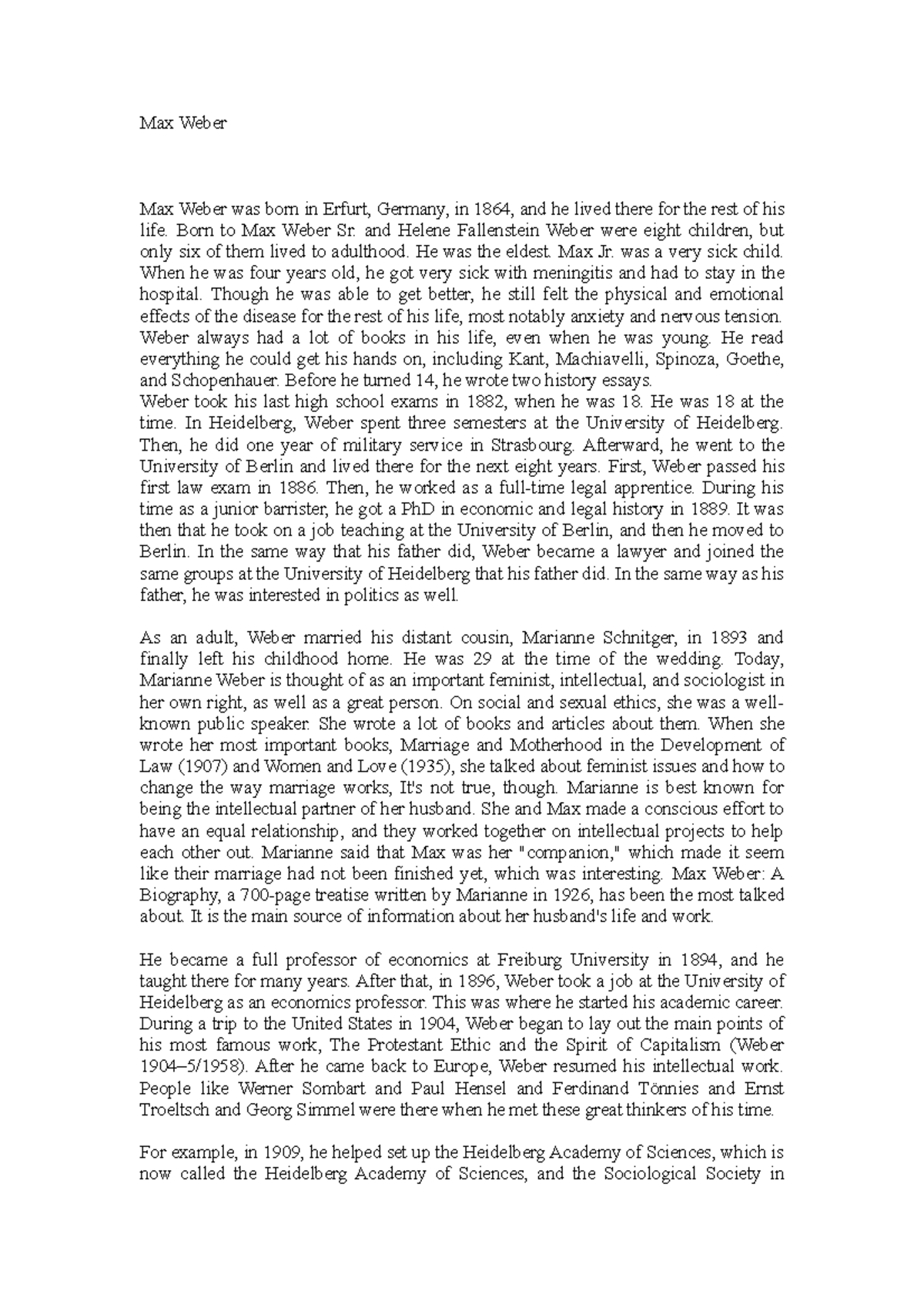 Max Weber - Lecture notes 8 - Max Weber Max Weber was born in Erfurt ...