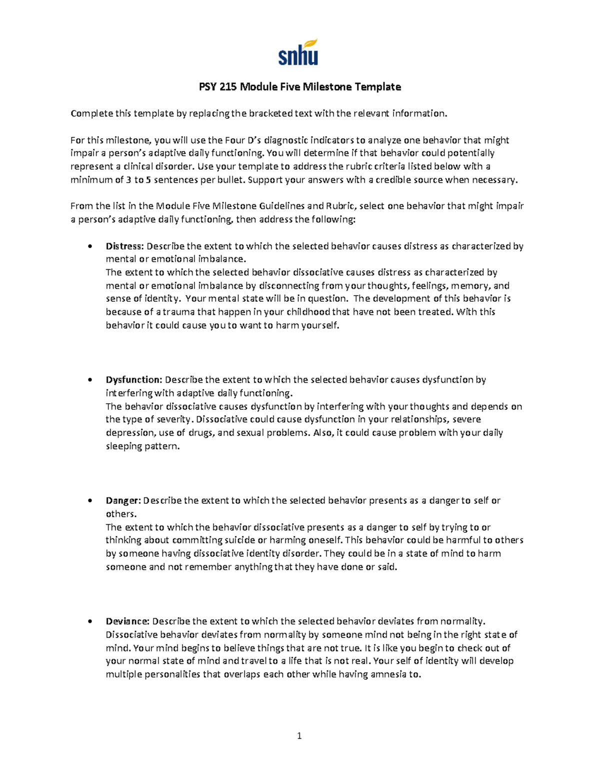 Module 5 psy215 - assignments - 1 PSY 215 Module Five Milestone ...