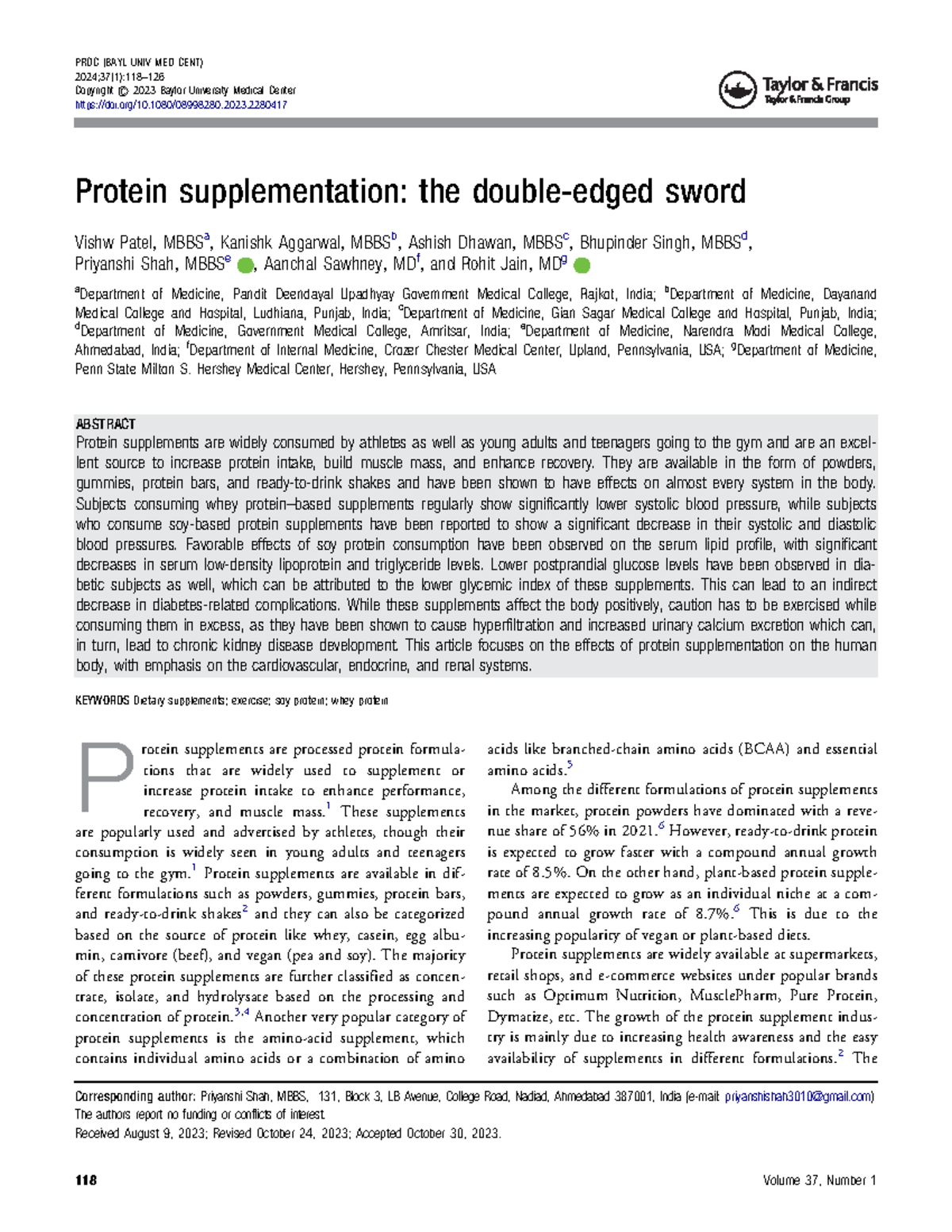 Tarea Parcial III Protein supplementation the double-edged sword ...