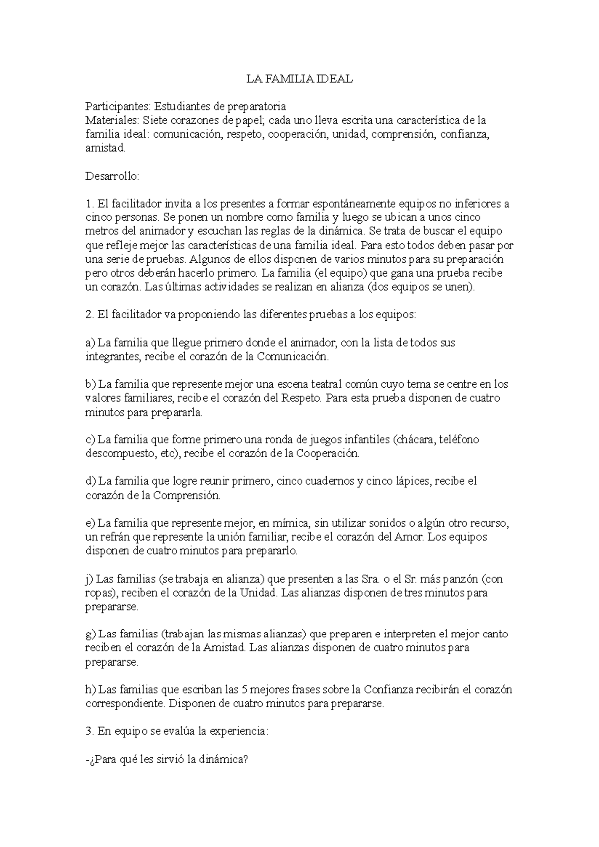 Anexo - LA Familia Ideal - LA FAMILIA IDEAL Participantes: Estudiantes ...