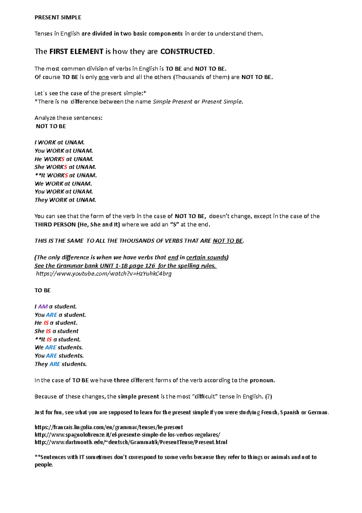 02 Present Simple UNIT 1B - PRESENT SIMPLE Tenses in English are ...