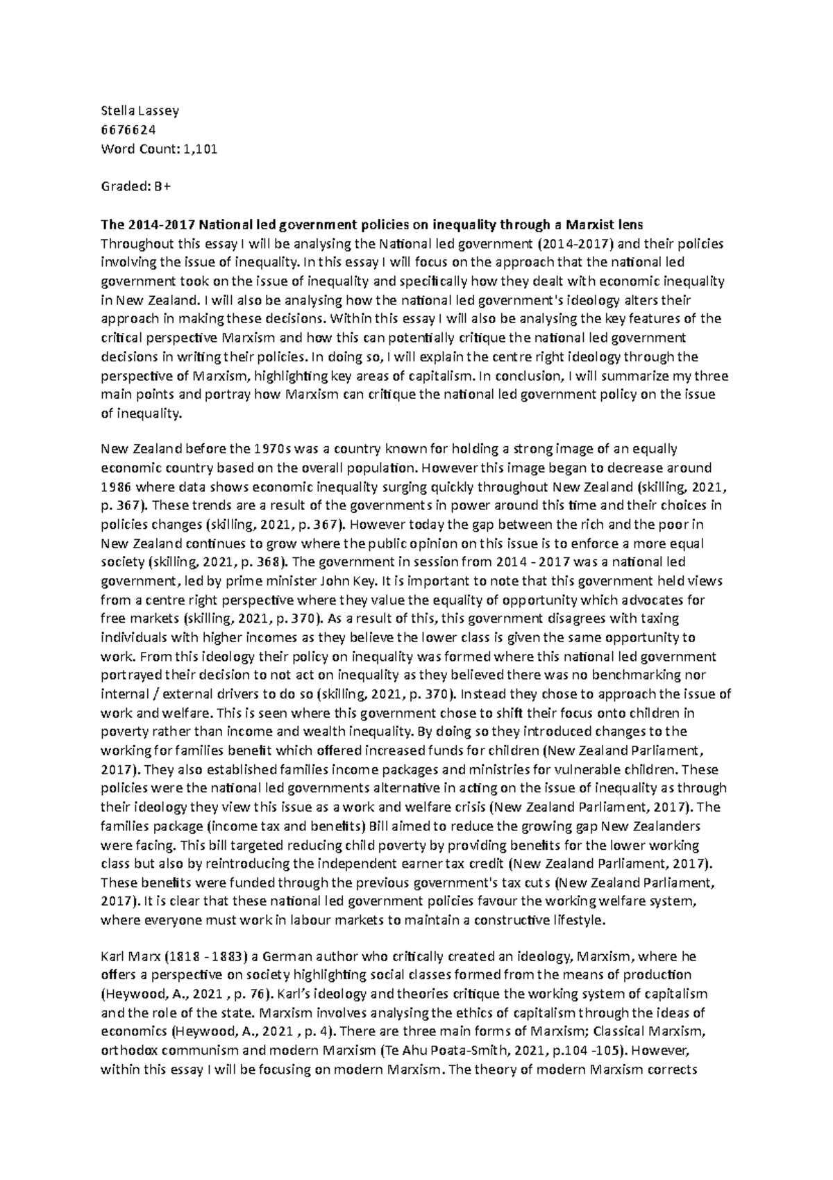 Stella Lassey Essay 2 graded - Stella Lassey 6676624 Word Count: 1, Graded: B+ The 2014-2017 ...