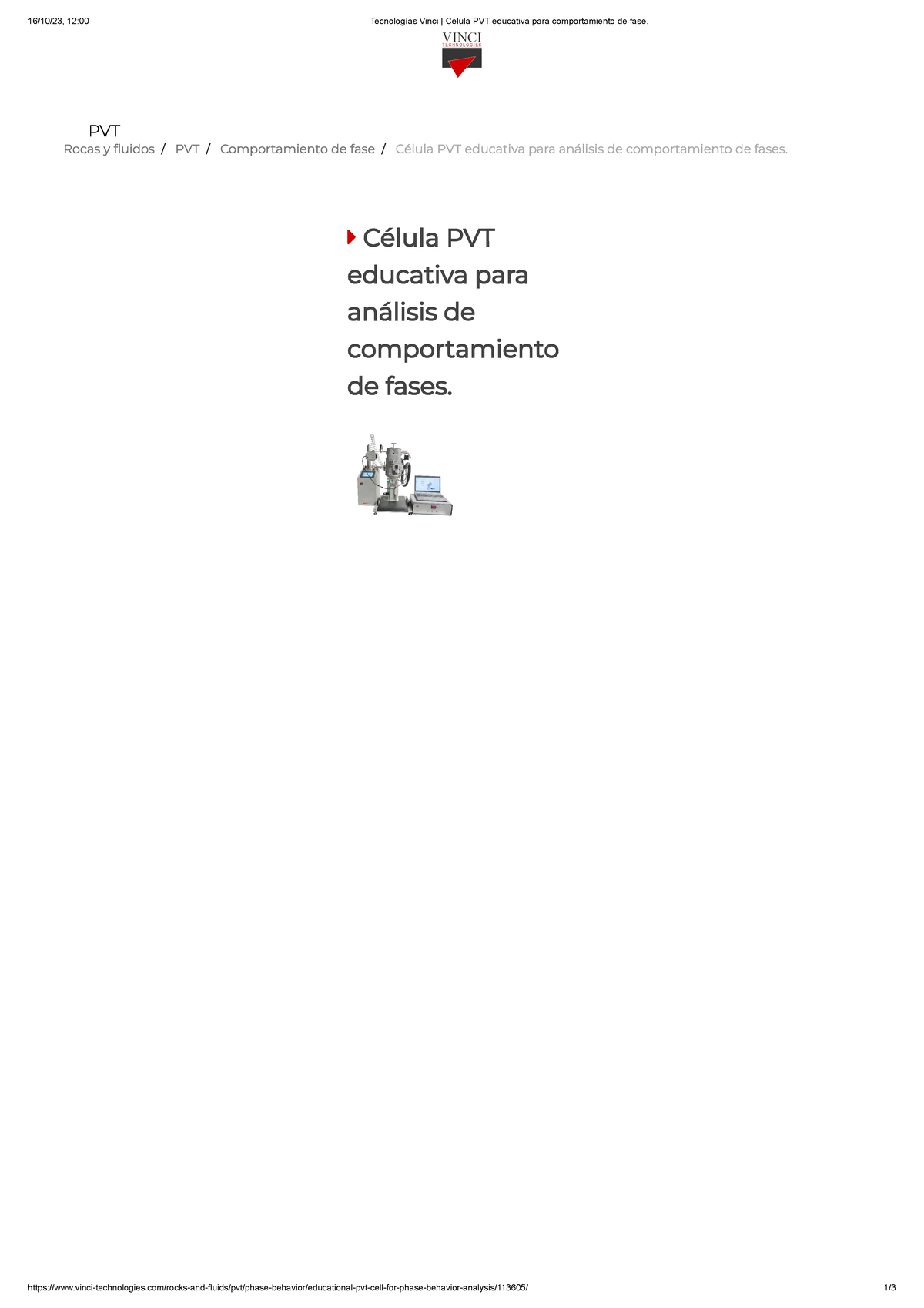 Tecnologías Vinci Célula PVT educativa para comportamiento de fase ...