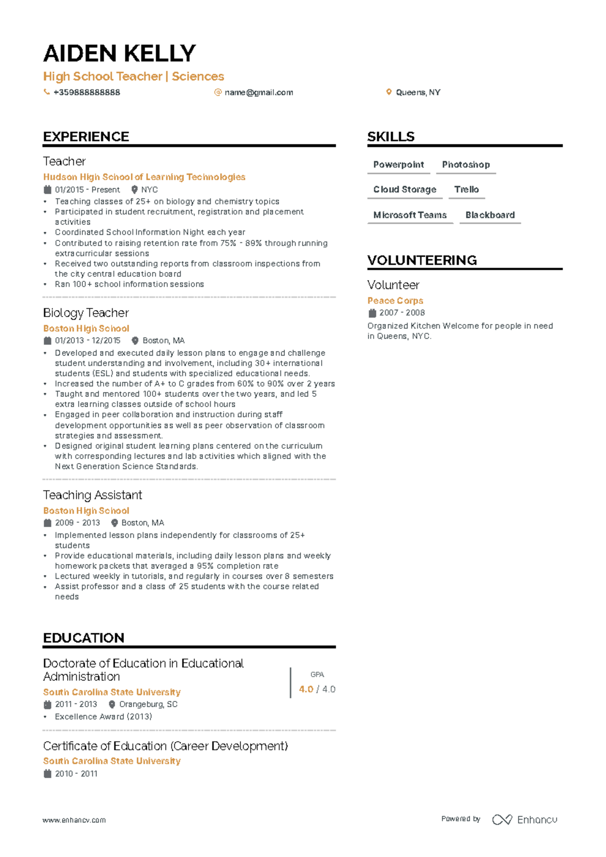 Aiden Kelly Resume - ghj - / AIDEN KELLY High School Teacher | Sciences ...