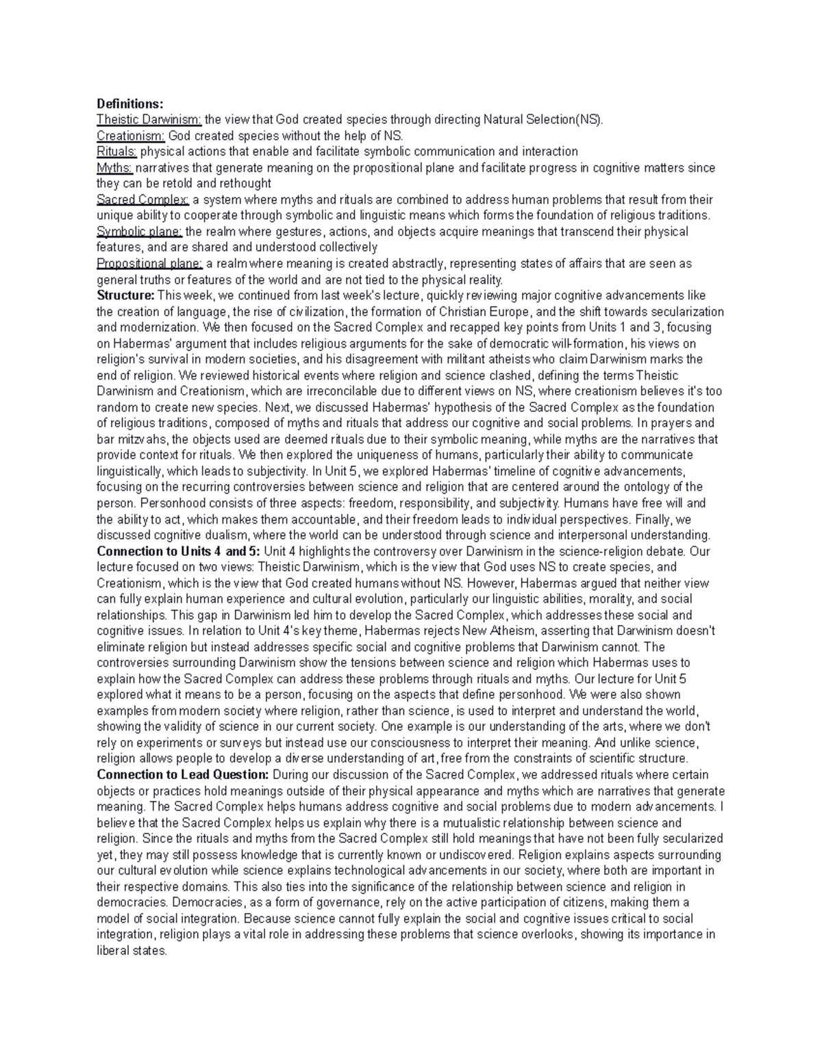 HPS Lec 10 - lecture notes for lesson 10 - Definitions: Theistic ...
