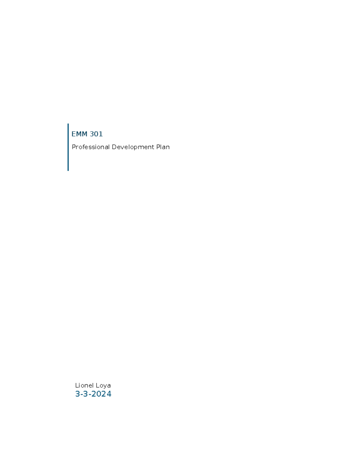 Professional Development Plan - EMM 301 Professional Development Plan ...