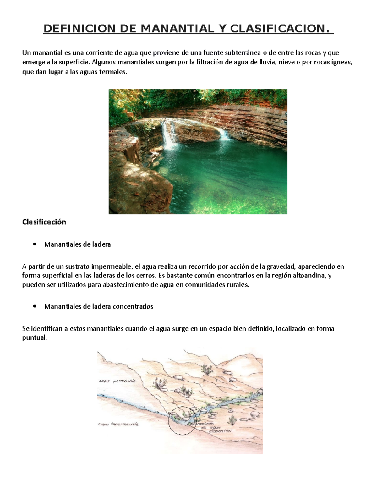 Manantial a pozo protegido - DEFINICION DE MANANTIAL Y CLASIFICACION ...