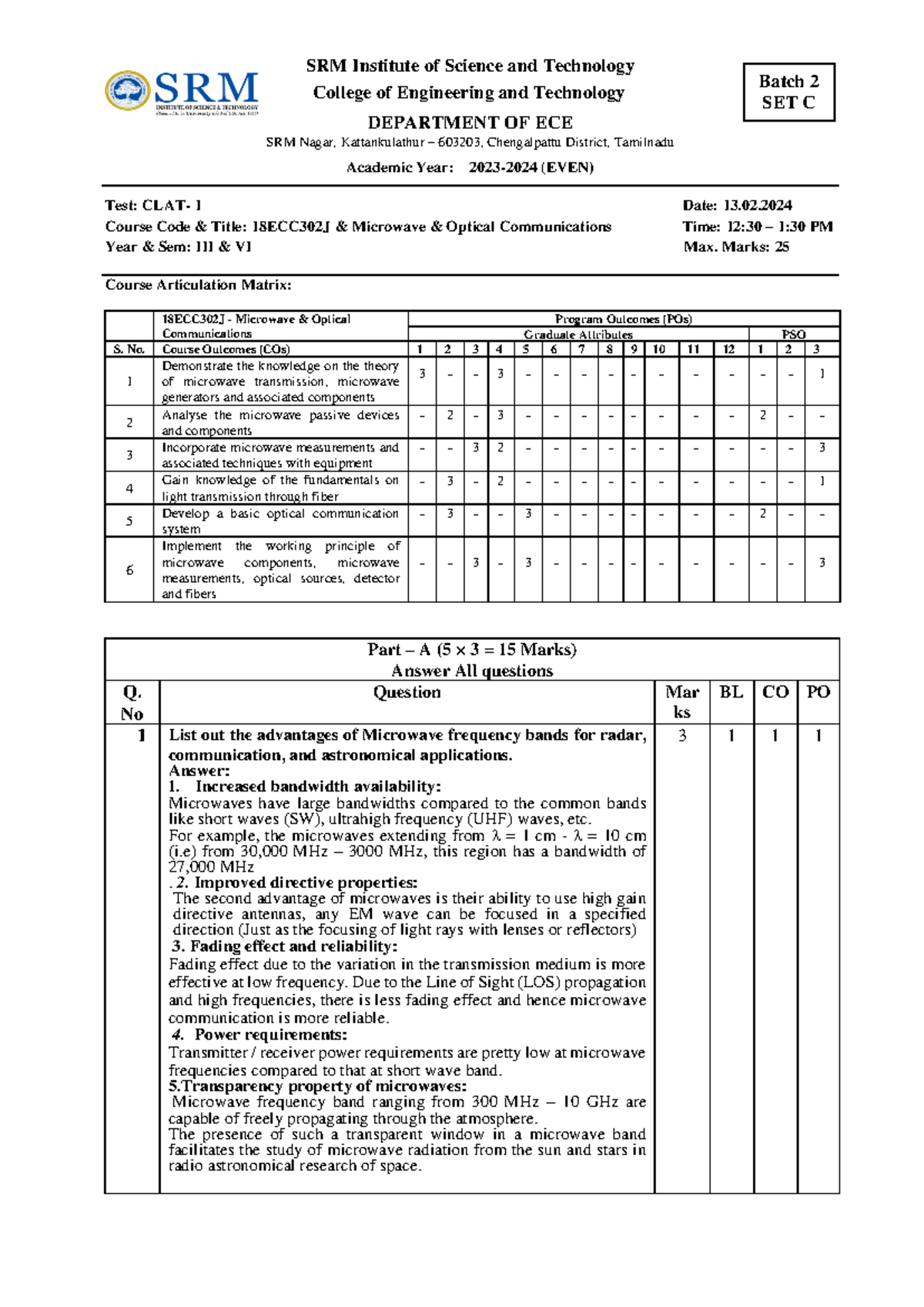 CT1 2023-2024 set C batch 2 - SRM Institute of Science and Technology College of Engineering and ...