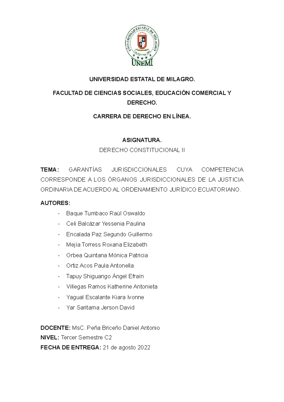 Grupo 1 tarea 2 - UNIVERSIDAD ESTATAL DE MILAGRO. FACULTAD DE CIENCIAS ...