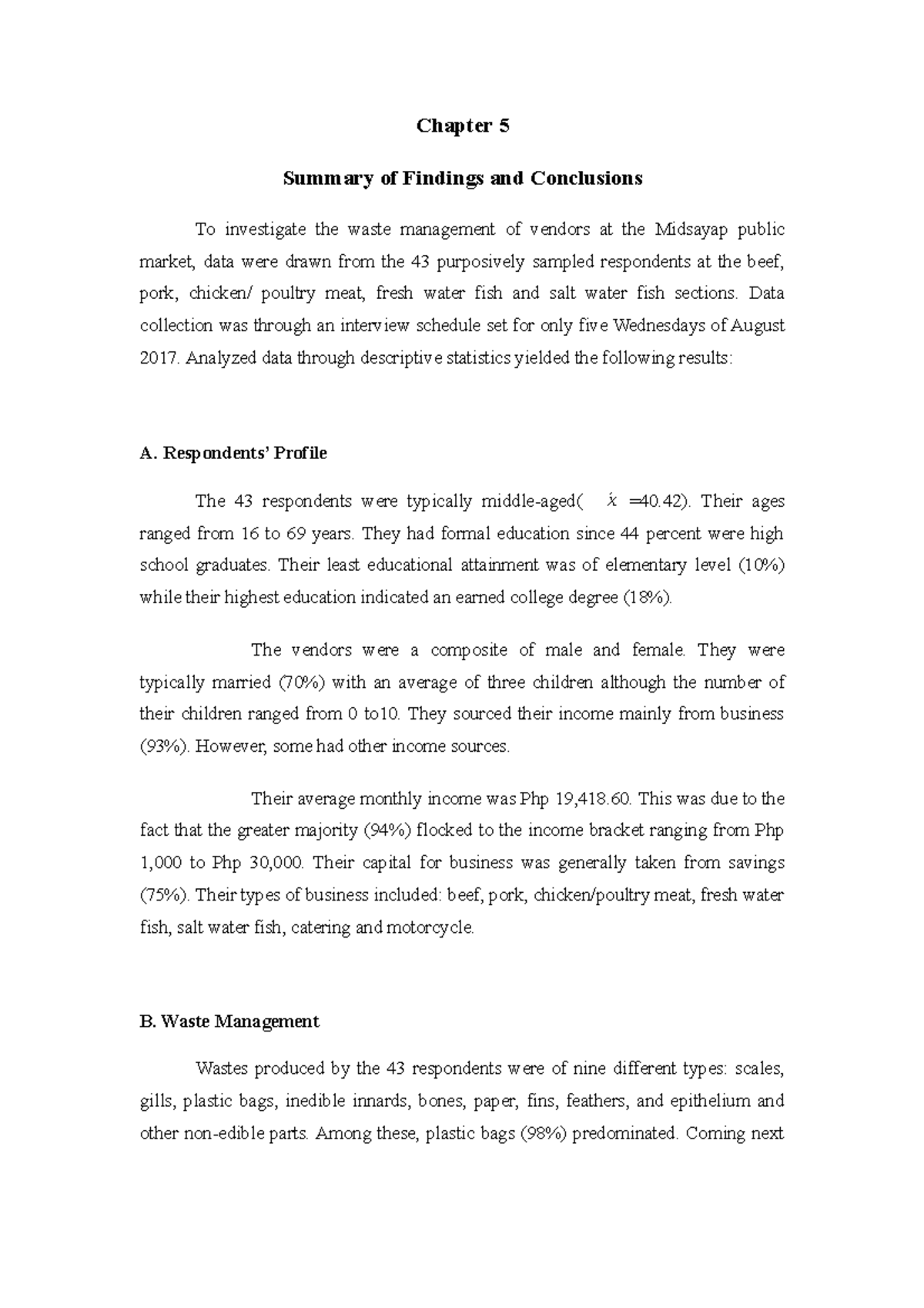 Chapter 5 summary - Chapter 5 Summary of Findings and Conclusions To ...