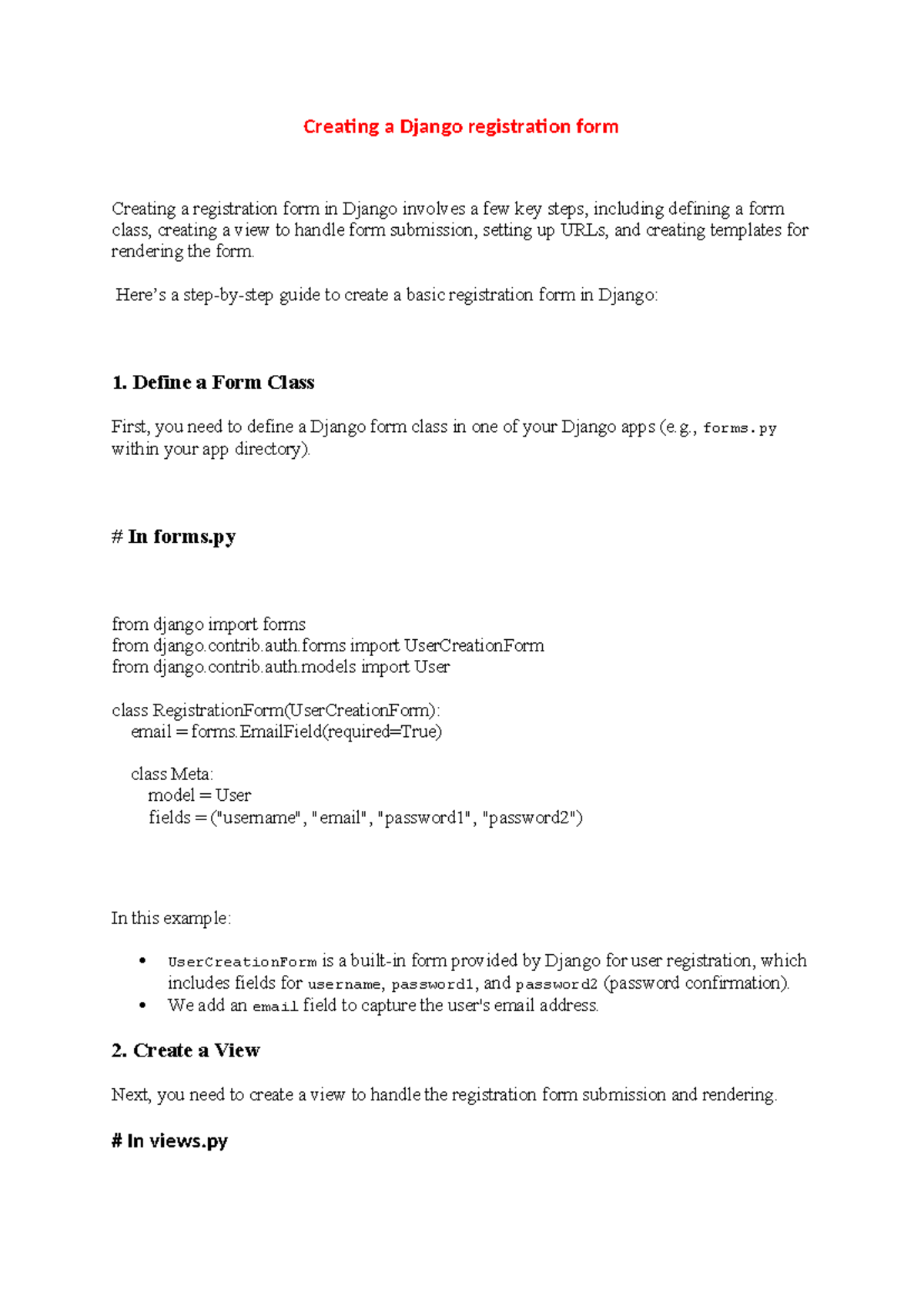Creating A Django Registration Form 2 Creating A Django Registration Form Creating A
