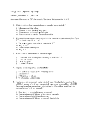 Final Exam Outcomes - Summary Organismal Physiology - Biology 1002B ...