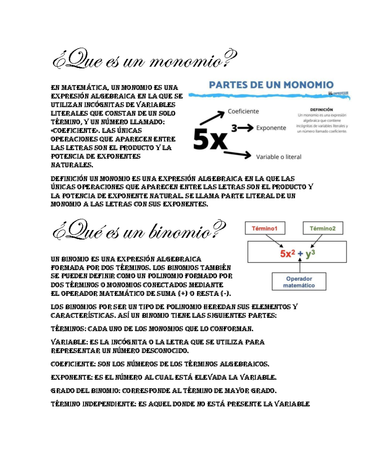 Documento (22) - notas - ¿Que es un monomio? En matemática, un monomio ...