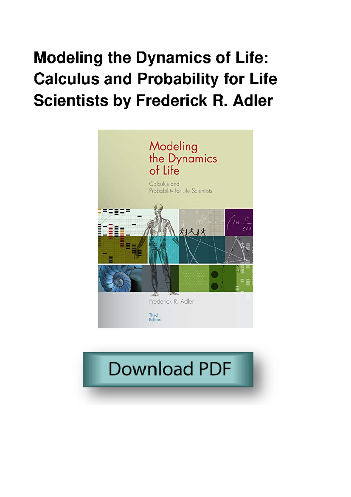 Pdfcoffee - book - Modeling the Dynamics of Life: Calculus and Probability for Life Scientists ...