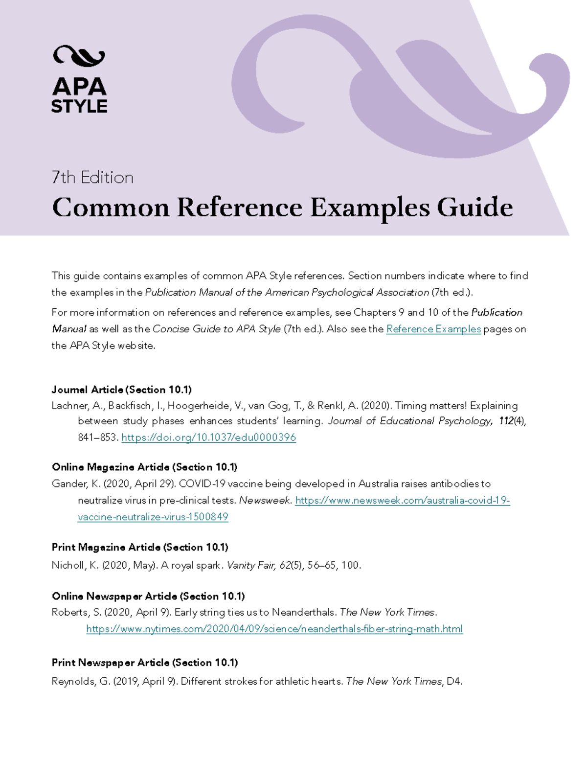 APA 7th Edition Reference Examples - 7th Edition Common Reference ...