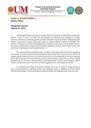 Nanca- Culmination- Reflection - Hazel Hope J. Nanca CAED-500 (6062 ...