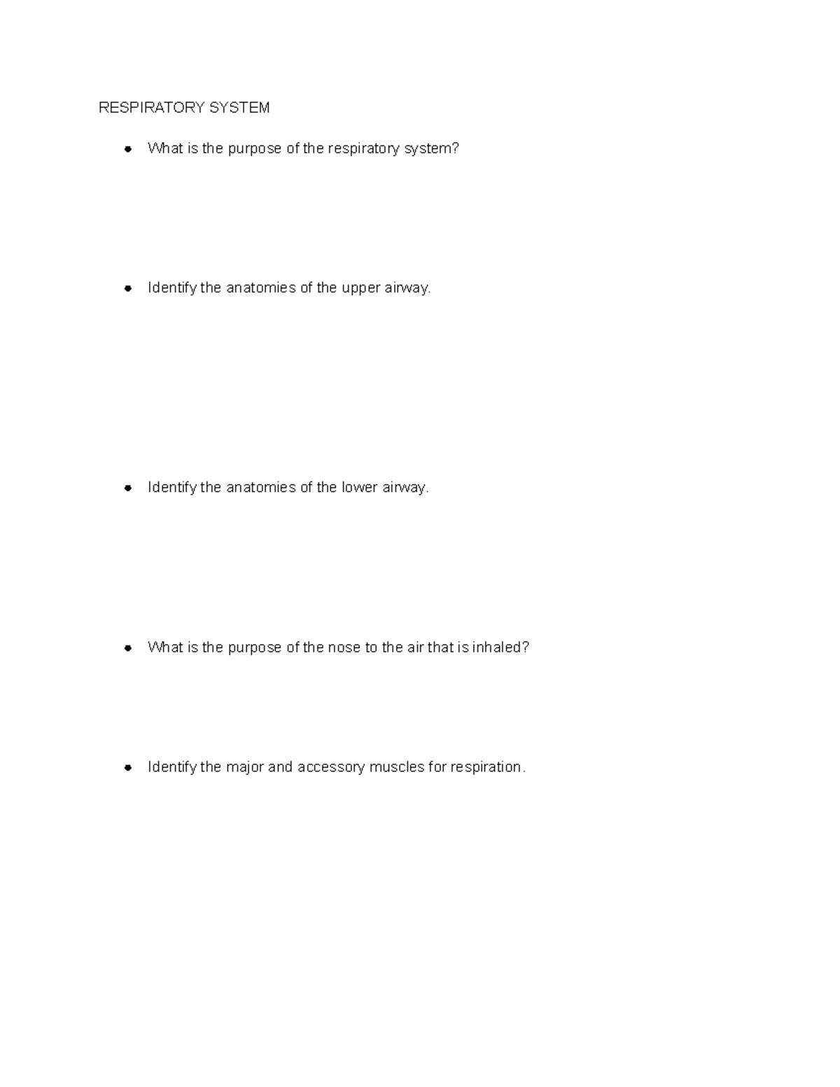 Respiratory worksheet- Mary Winton- Nursing Pathophysiology ...