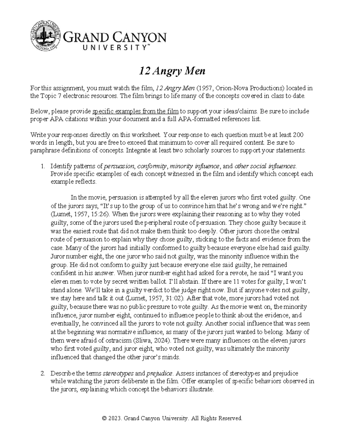 12Angry Men - Assignment - 12 Angry Men For this assignment, you must ...