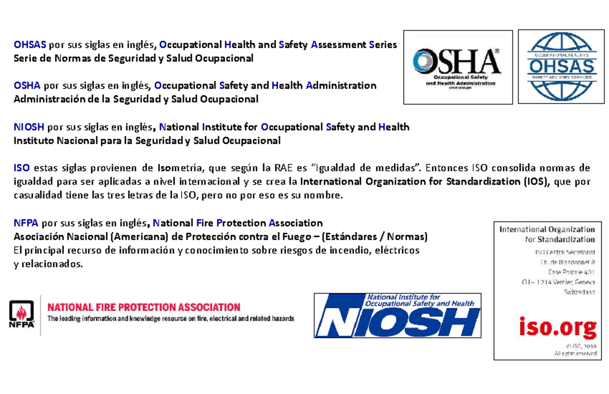 Normas Internacionales - OHSAS por sus siglas en inglés, Occupational ...