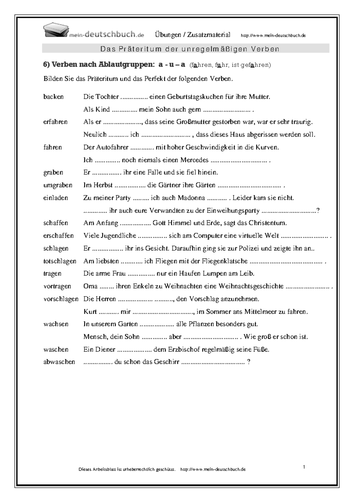 Praeteritum-07 - Präteritum - Übungen / Zusatzmaterial mein-deutschbuch ...