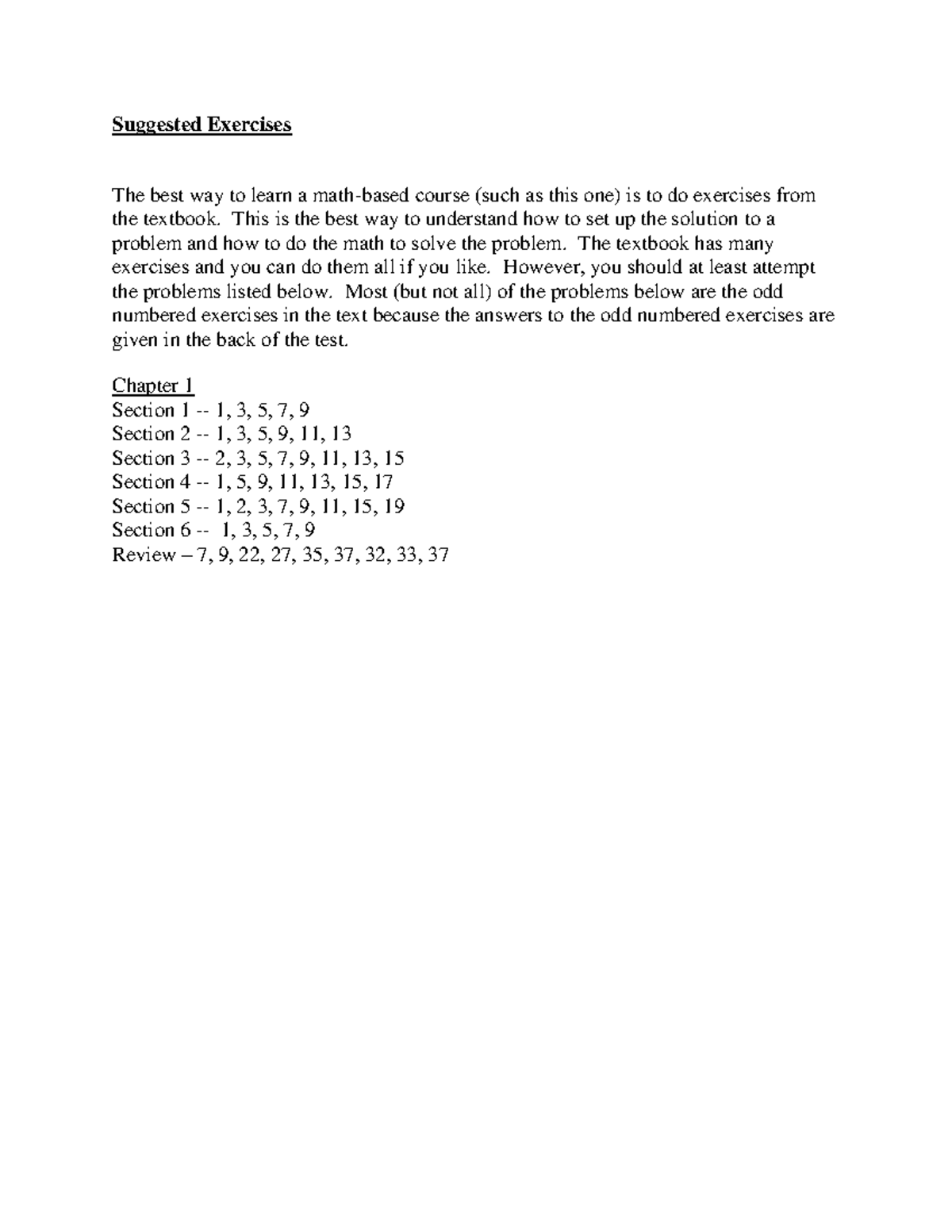 Chapter 1 - Study reference - Suggested Exercises The best way to learn ...