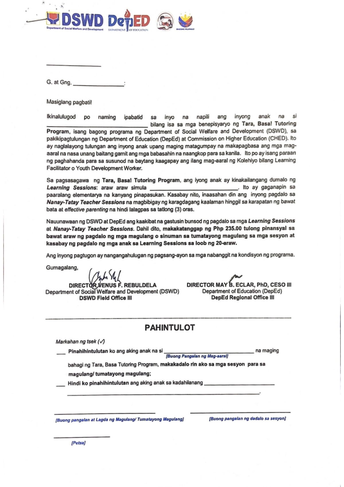Parent's Consent Form - sfsaF - DSWD DepeD Department of Social Welfare ...