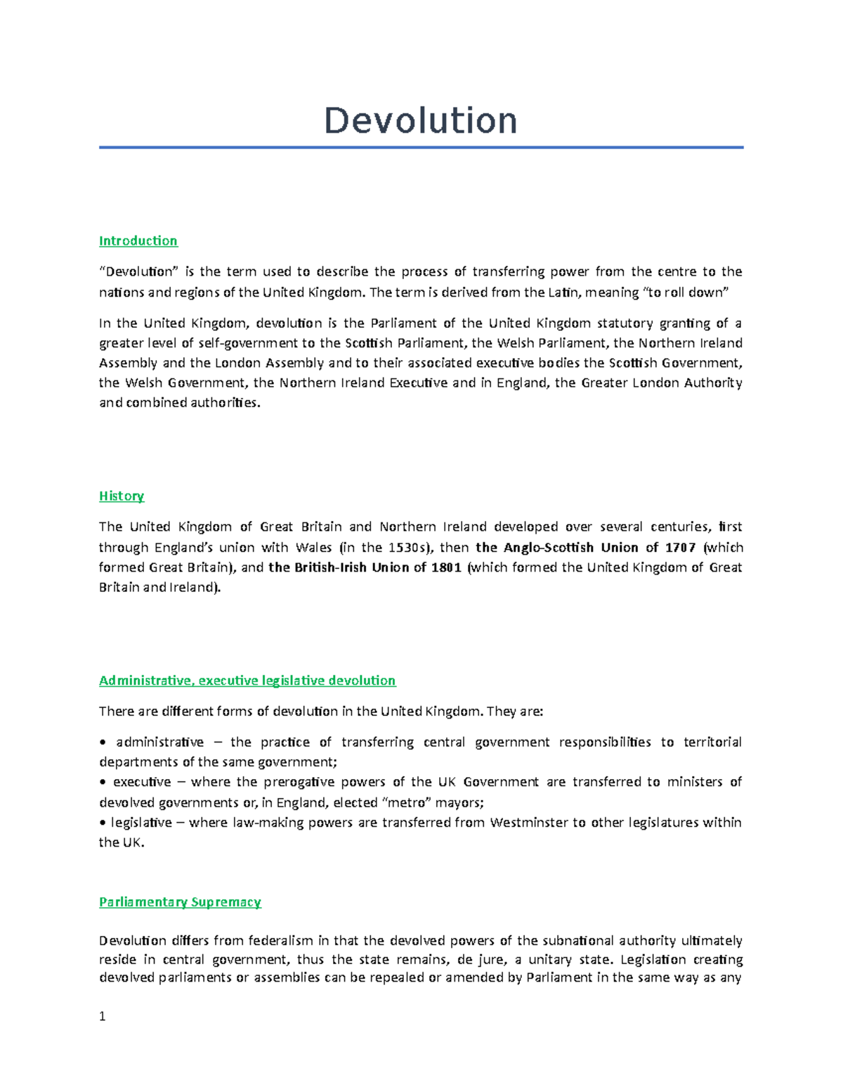 Devolution - Devolution Introduction “Devolution” is the term used to describe the process of ...