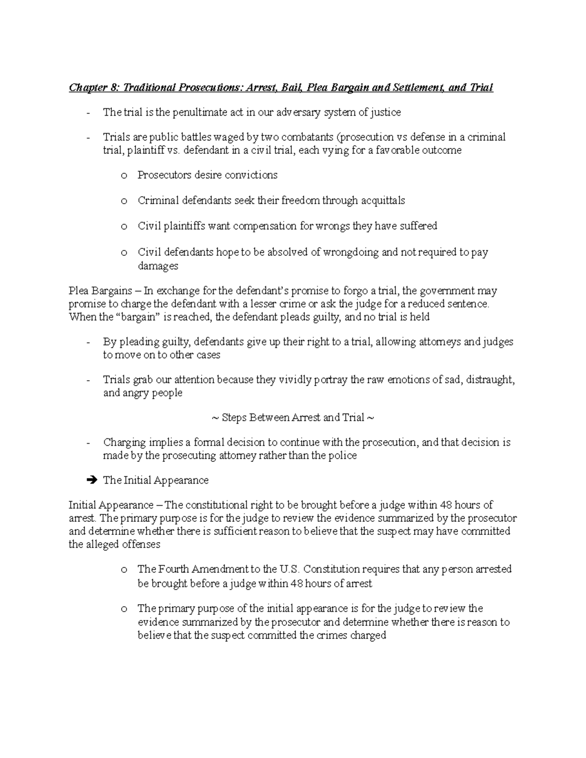 Chapter 8 Book Notes - Chapter 8: Traditional Prosecutions: Arrest ...