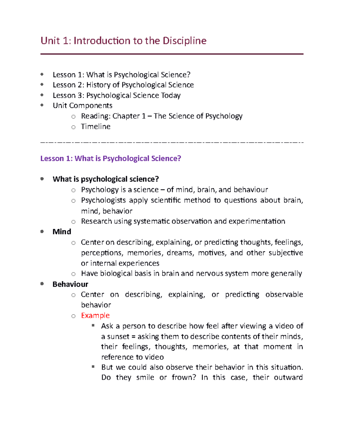 Notes (Unit 1) - Introduction to the Discipline - Unit 1: Introduction ...