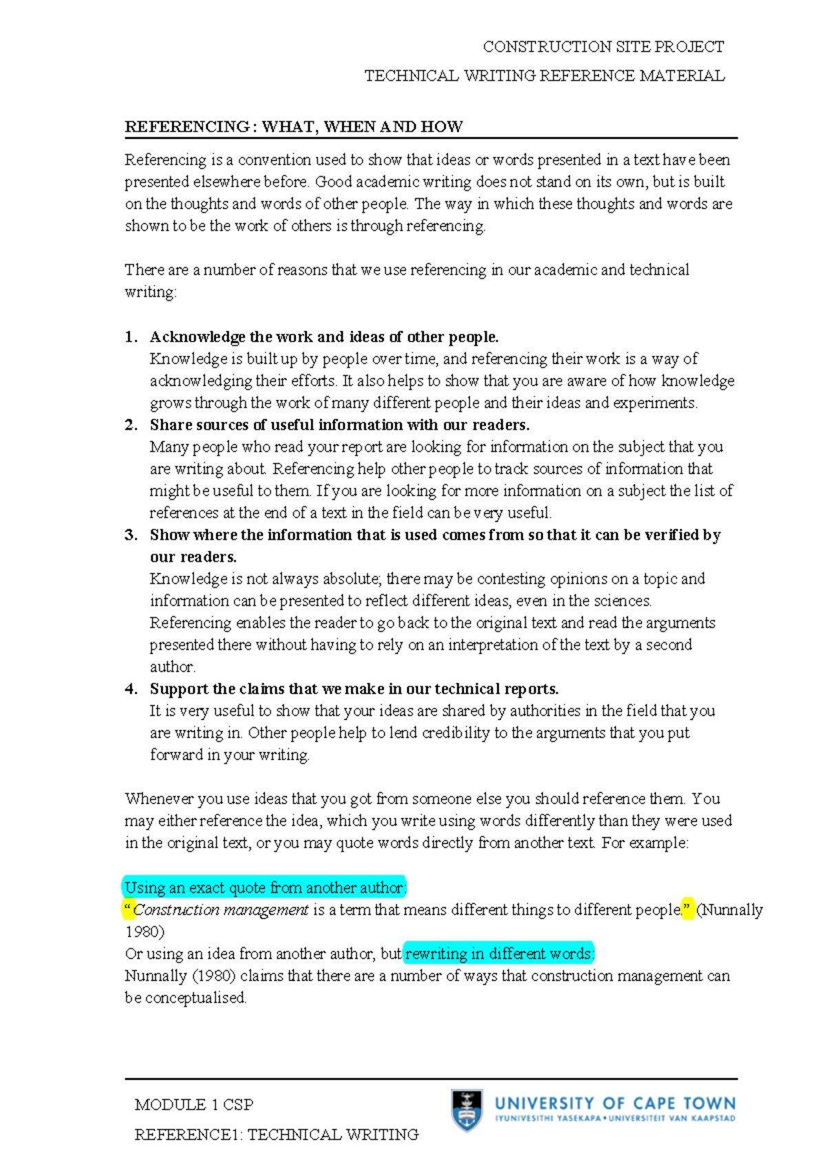 CIV1005W - CSP Referencing knowledge - CONSTRUCTION SITE PROJECT ...