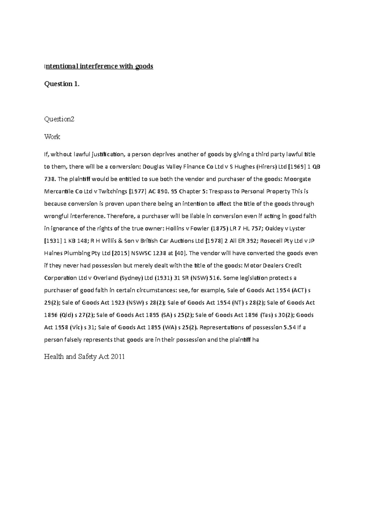 Intentional interference with goods - I ntentional interference with ...