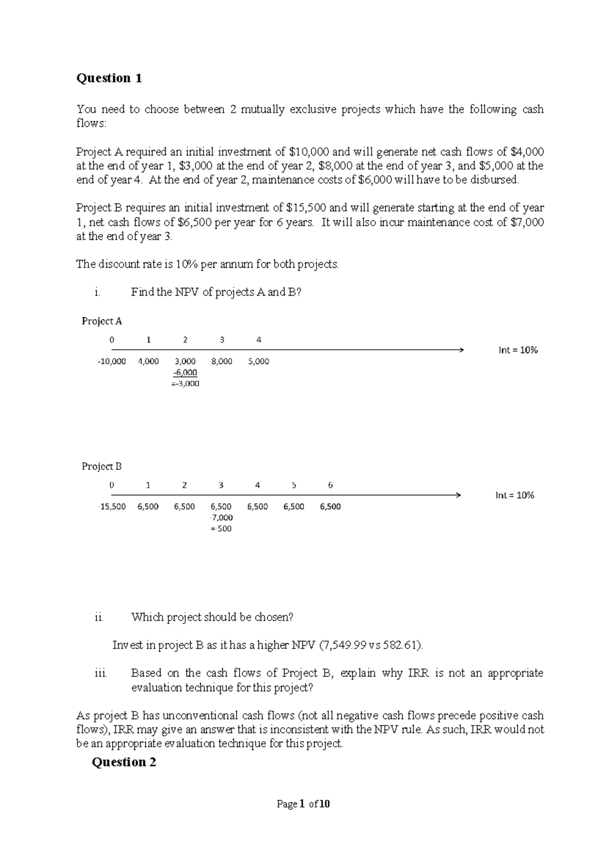 FNCE2000 - Practice Questions Solutions - Question 1 You need to choose between 2 mutually ...