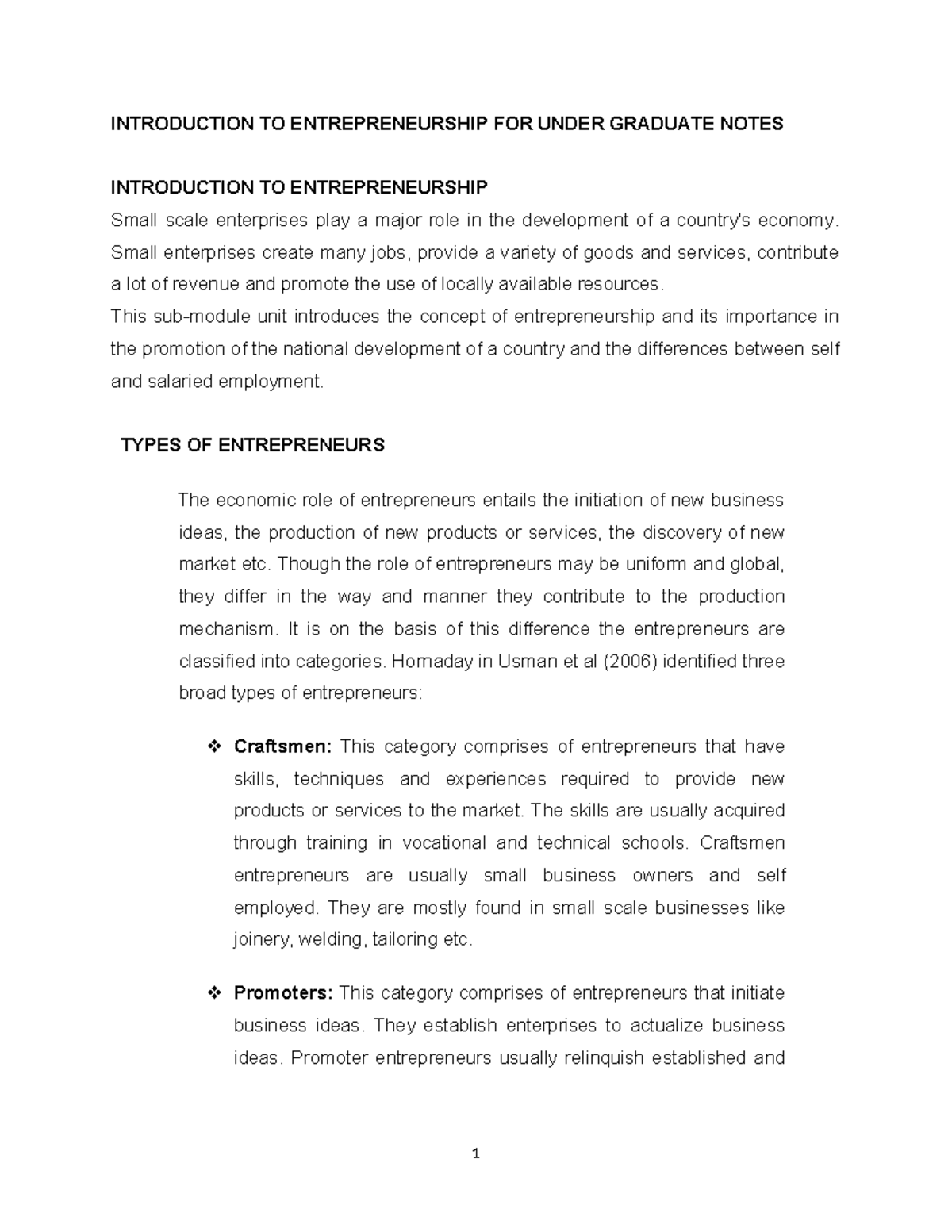Introduction TO Entrepreneurship FOR Under Graduate Notes ...