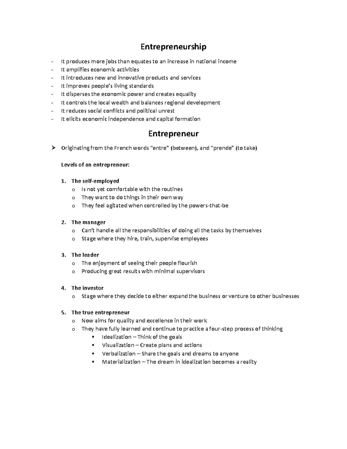 Entrepreneurship-notes - Entrepreneurship It produces more jobs than ...