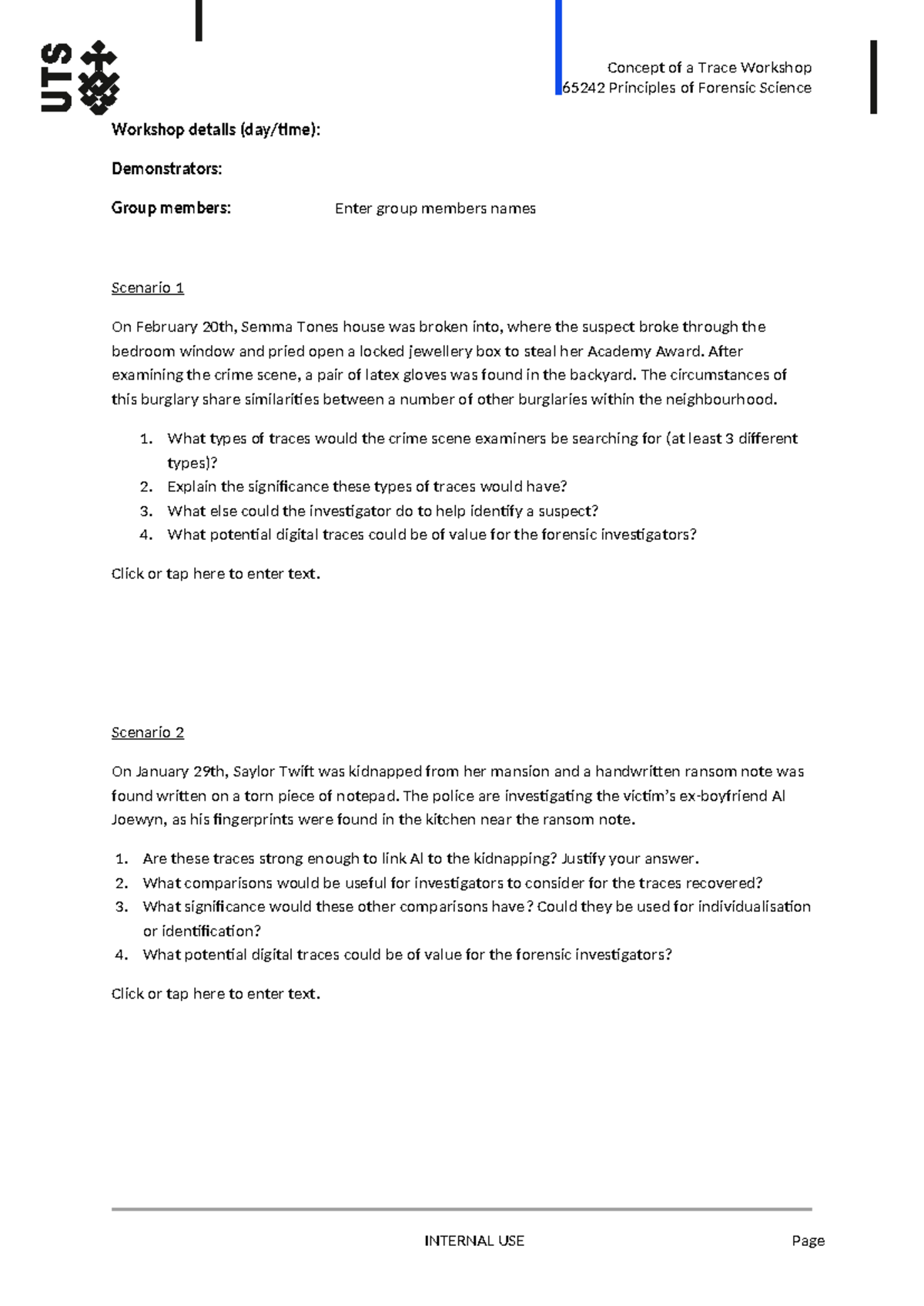 Worksheet - Concept of a trace - Concept of a Trace Workshop 65242 ...
