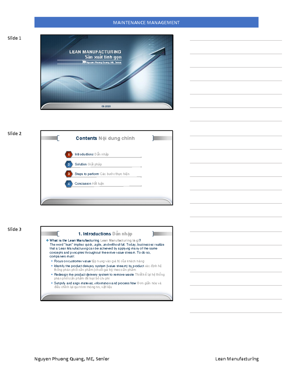 Lean Manufacturing - Slide 1 LEAN MANUFACTURING Sản xuất tinh gọn 05 ...