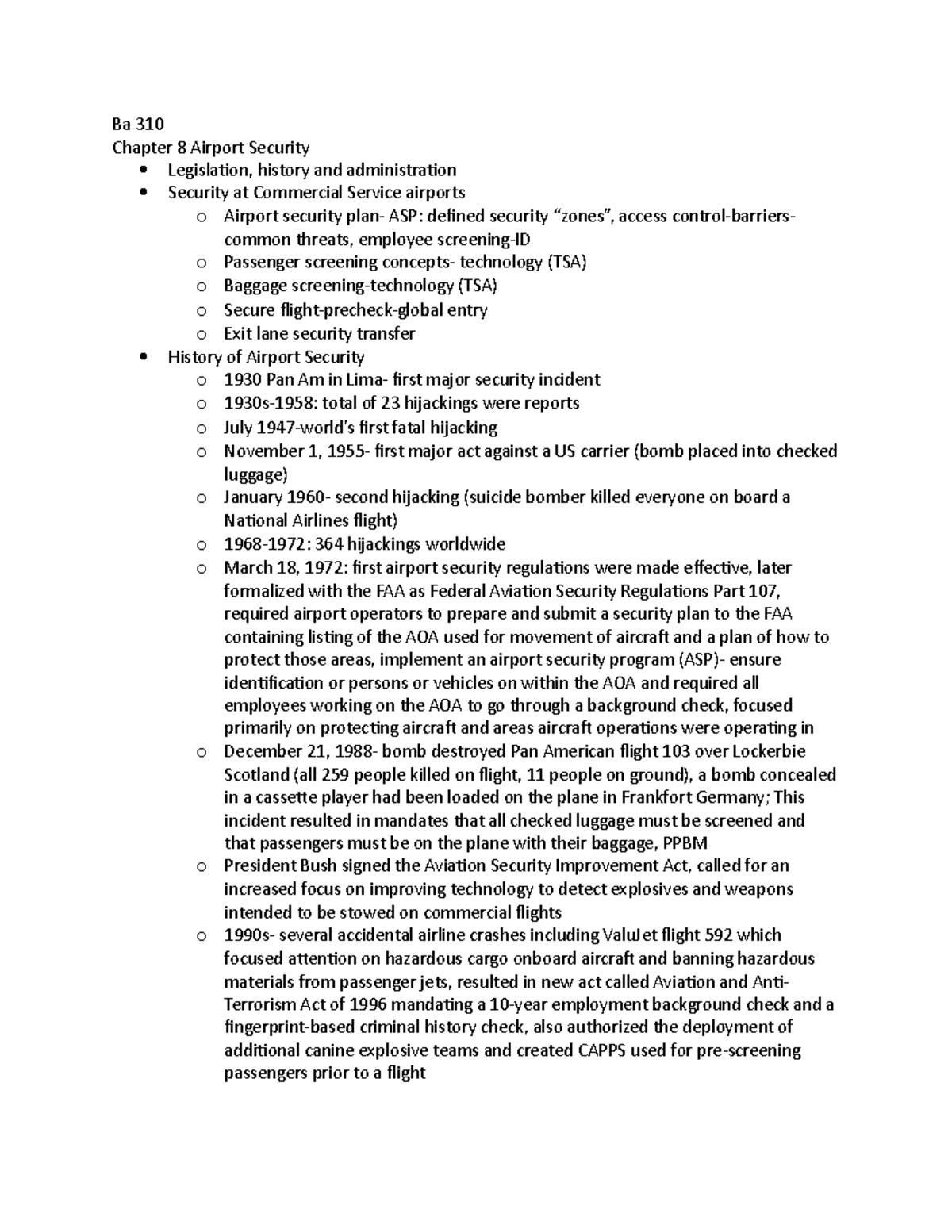 Ba 310 Chapter 8 Notes - Airport Security - Ba 310 Chapter 8 Airport ...