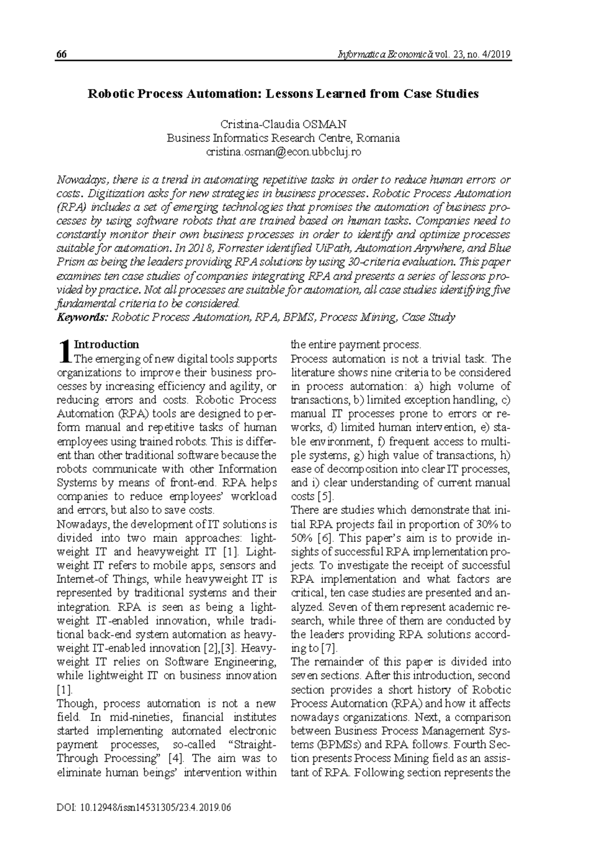Artcile - Discussion 2 - Robotic Process Automation: Lessons Learned from Case Studies - Studocu