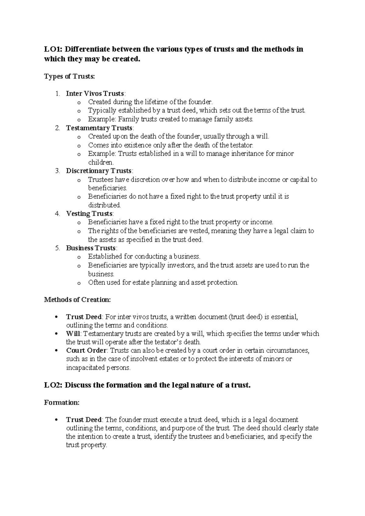 BUEL 6212: Business trusts learning unit 4 - LO1: Differentiate between ...