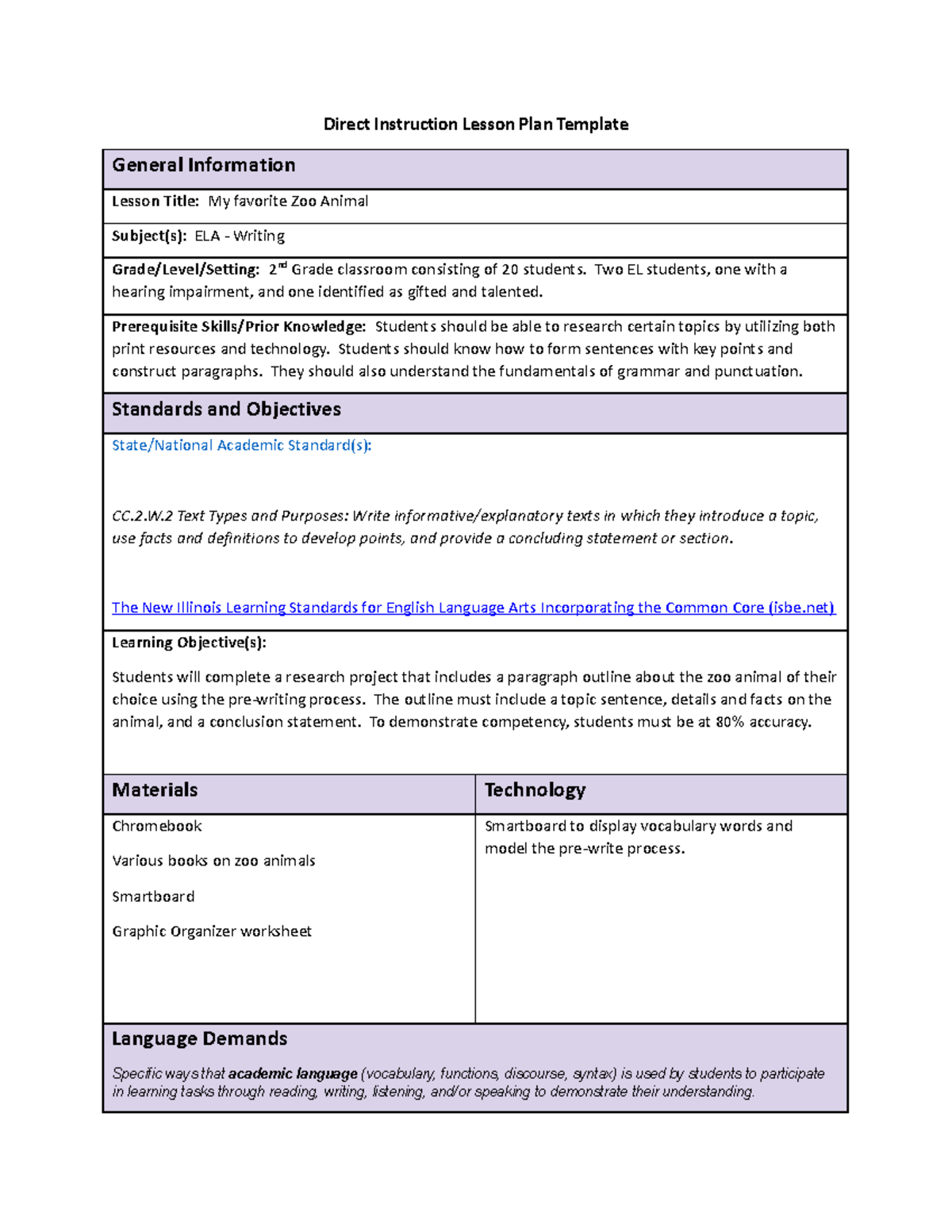 Language Art C380 task 1 - Direct Instruction Lesson Plan Template General Information Lesson ...