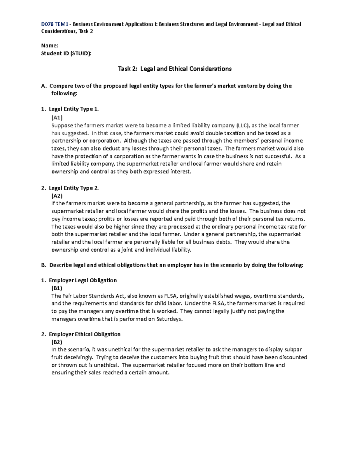 D078 Task 2 No Revisions - D078 TEM1 - Business Environment ...