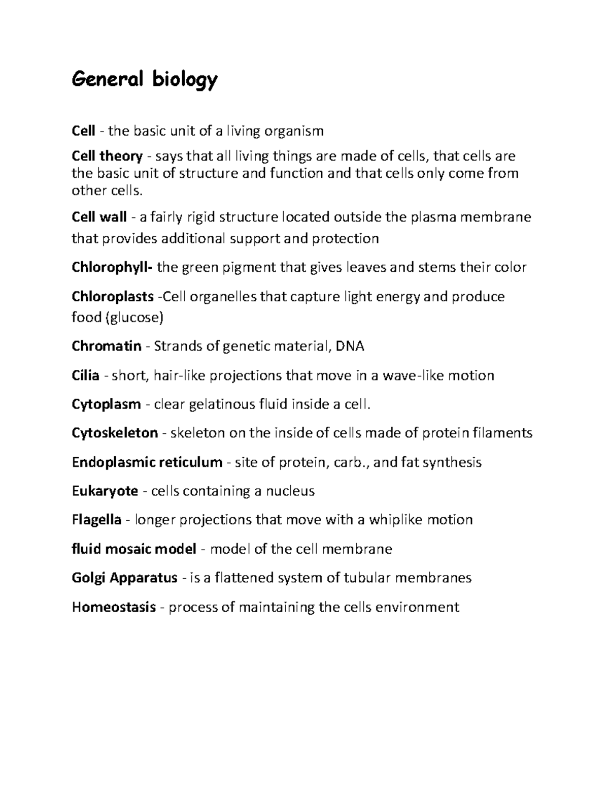 General biology - definitions - General biology Cell - the basic unit ...