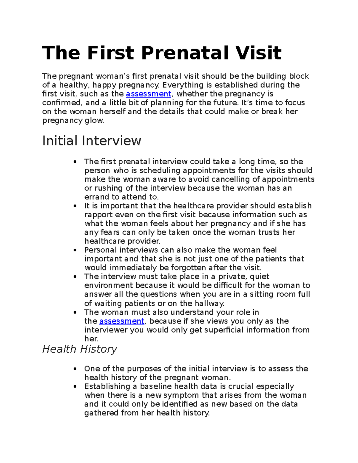 The First Prenatal Visit - Everything is established during the first ...
