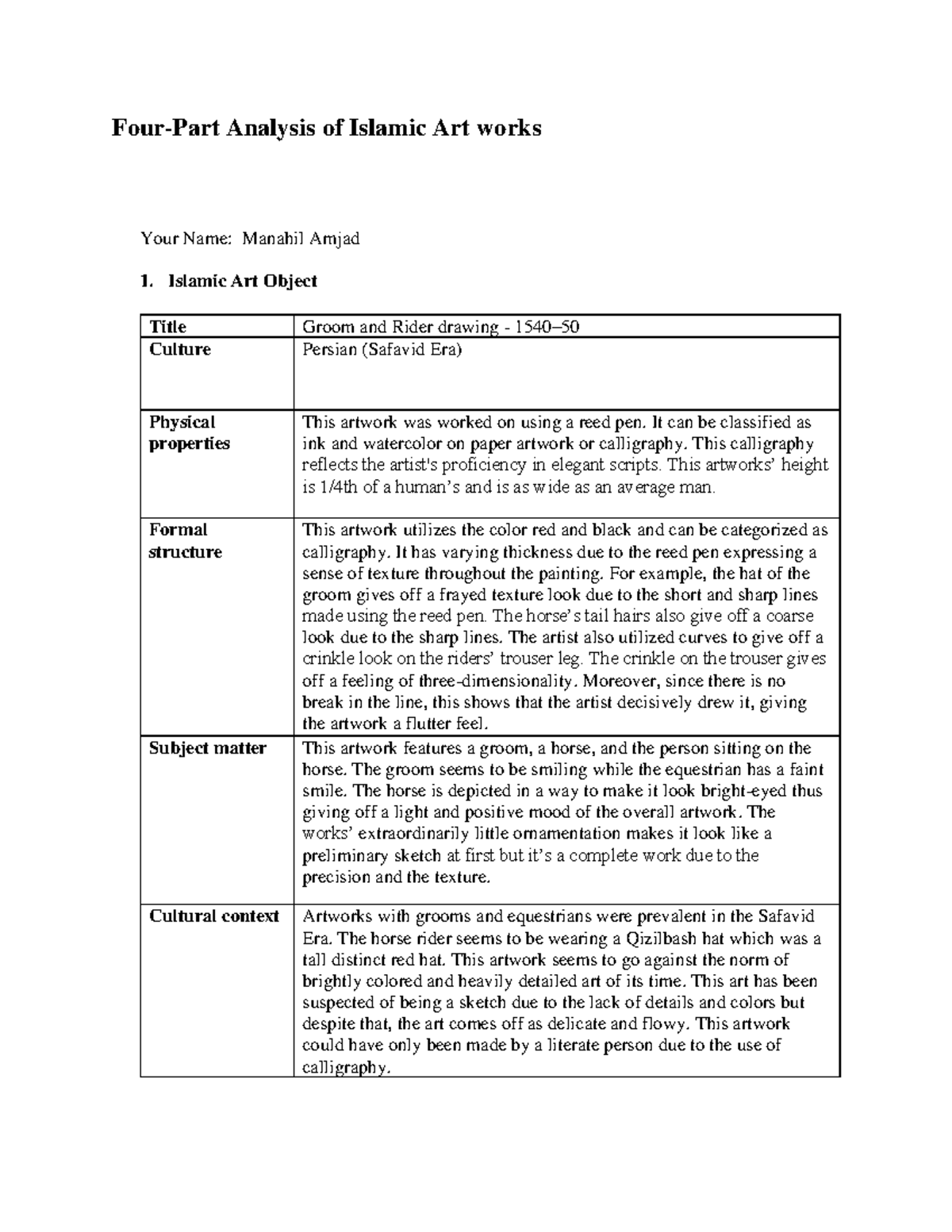 Written Assignment 2-converted - Four-Part Analysis of Islamic Art ...