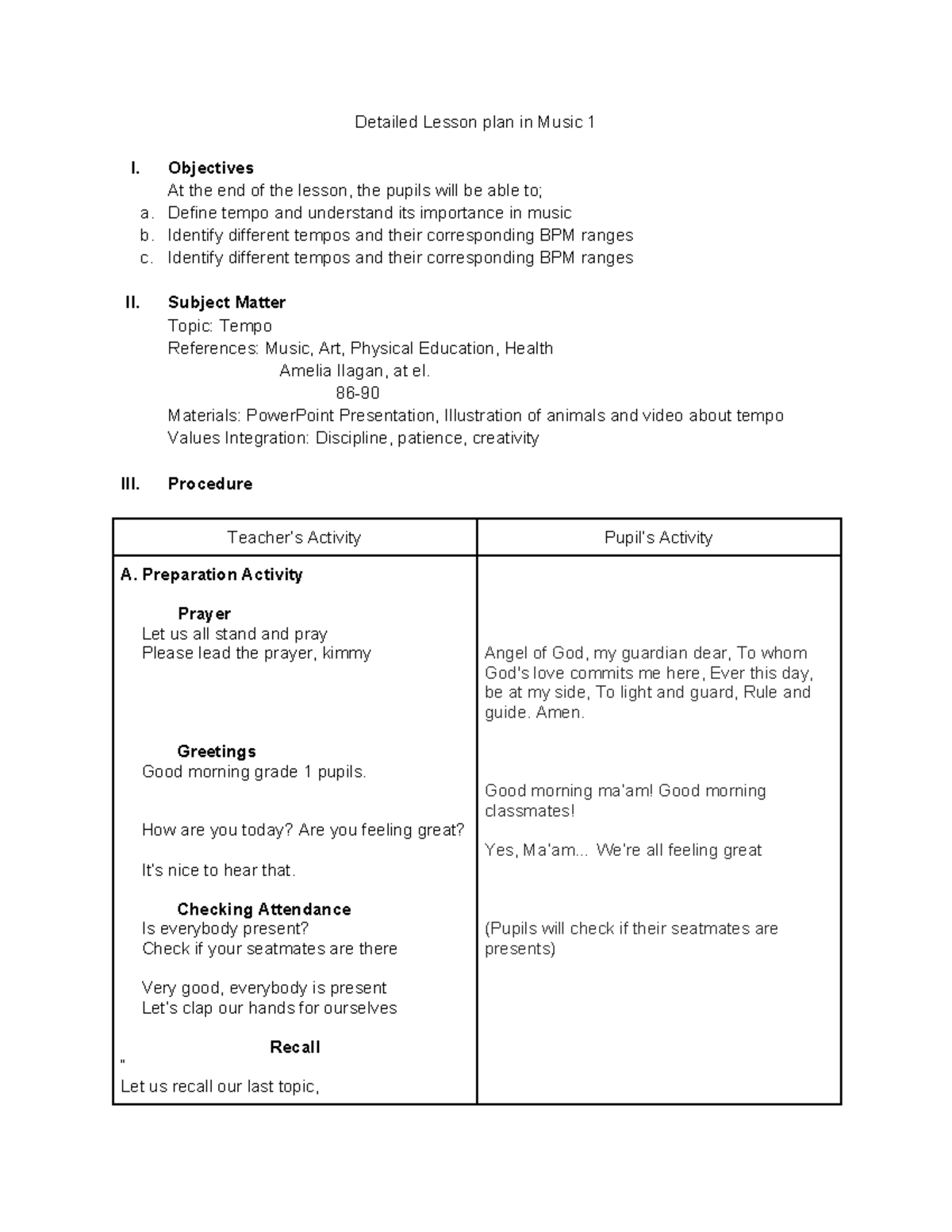 Detailed Lesson Plan in Elementary Music 1 - Detailed Lesson plan in ...